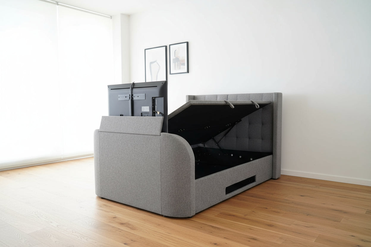 King Size TV Bed 5.1 True Sound Smoke Grey Ottoman Soundbar Speakers ...