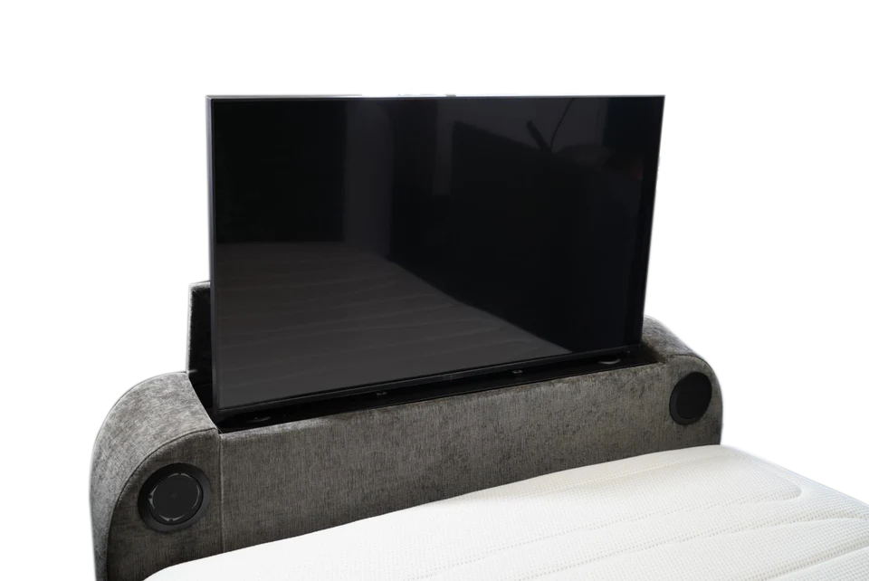 TV Bed King Size Ottoman Storage LG Smart HD TV 2.1 Sound Grey Fabric ...