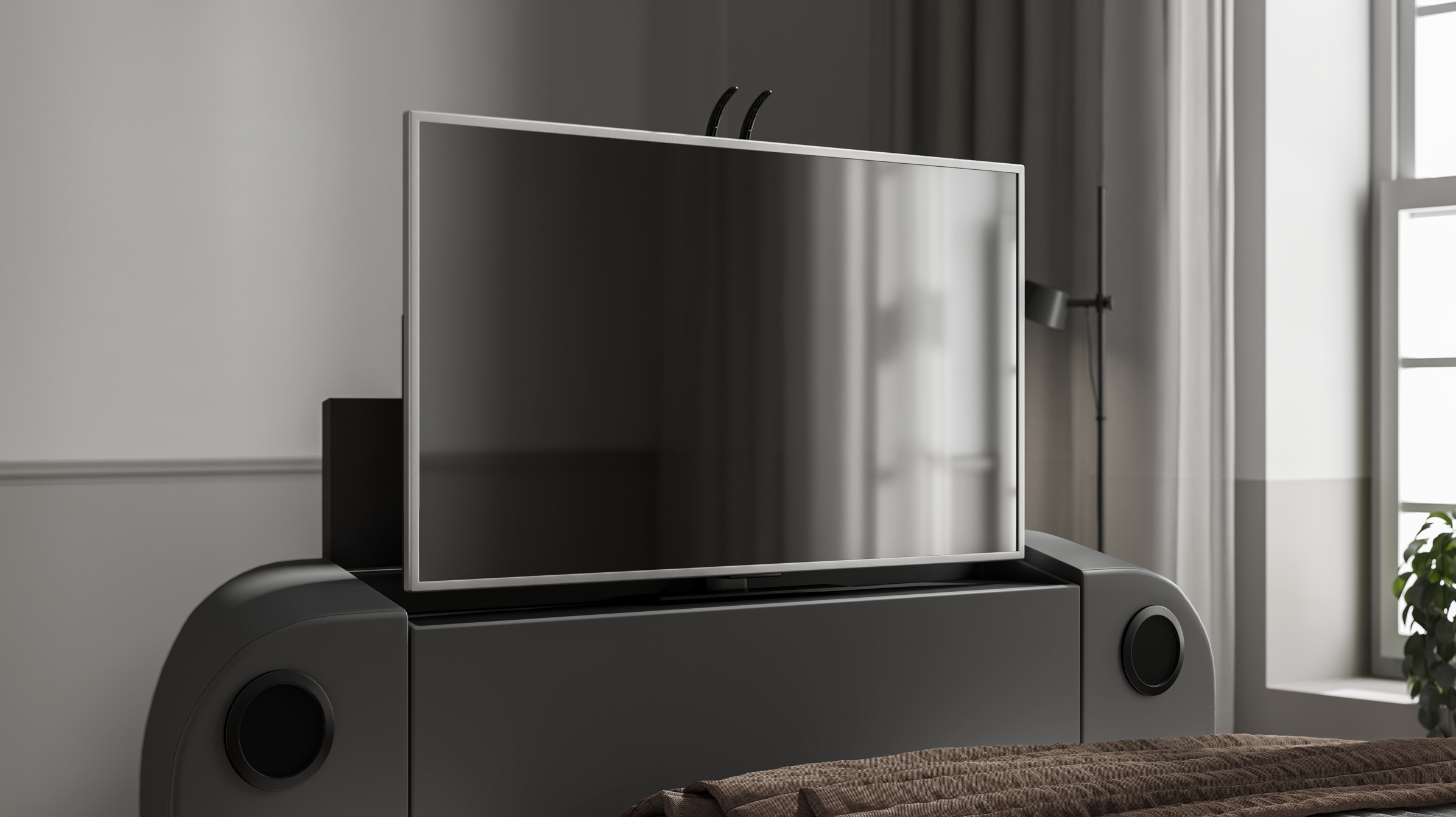 TV Bed Double Ottoman Storage LG Smart HD TV 2.1 Sound Black Leather ...