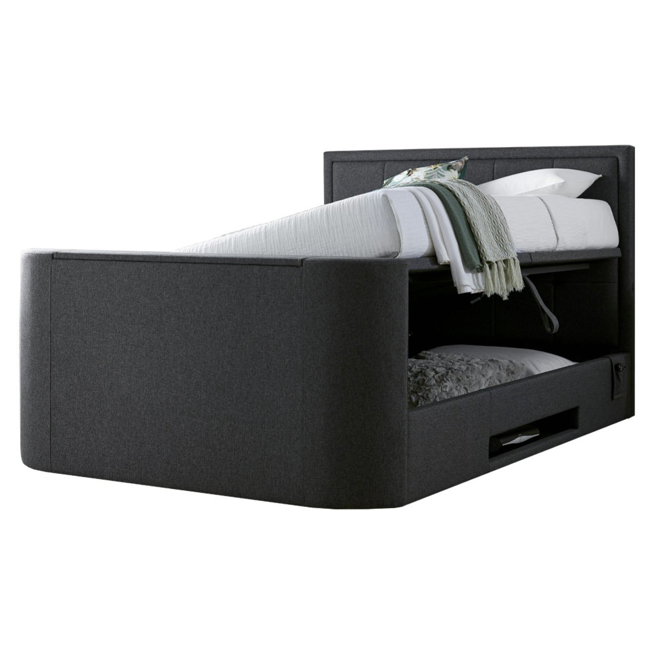 Eston 2.1 Ottoman TV Bed Built in Speakers 43" TV Capacity Grey TV Bed ...